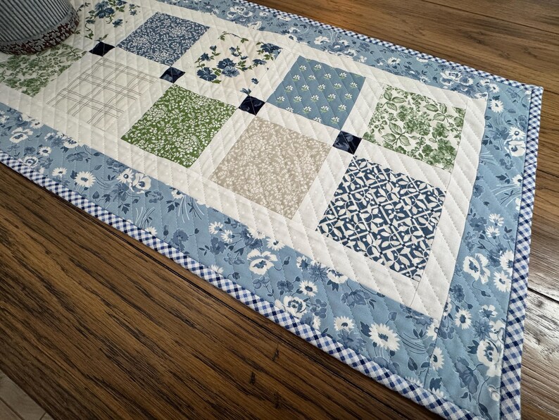 Coastal Table Runner in Blues and Whites | Handmade and Quilted With ...