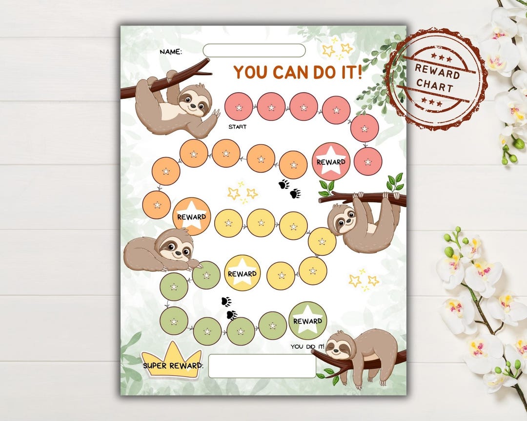 Boho Sloth Reward Chart for Kids | Printable Chore Chart, Toddler ...
