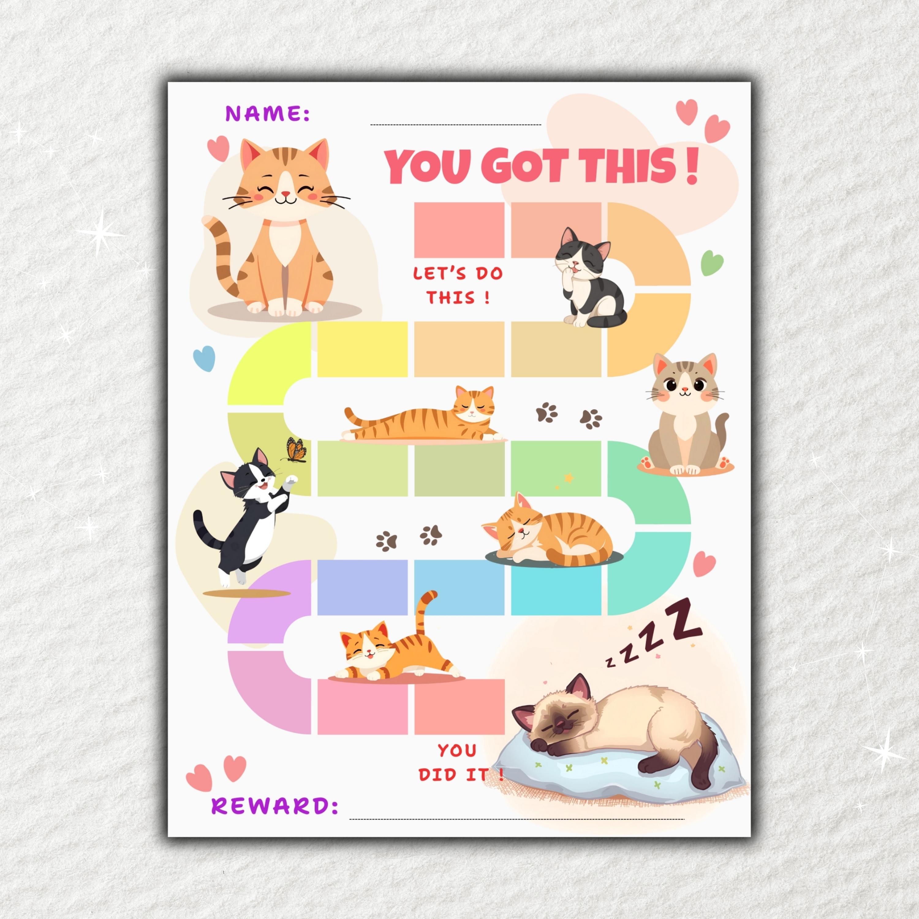 Cute Playful Printable Rainbow Kitty Cat Reward Chart for Toddlers and ...