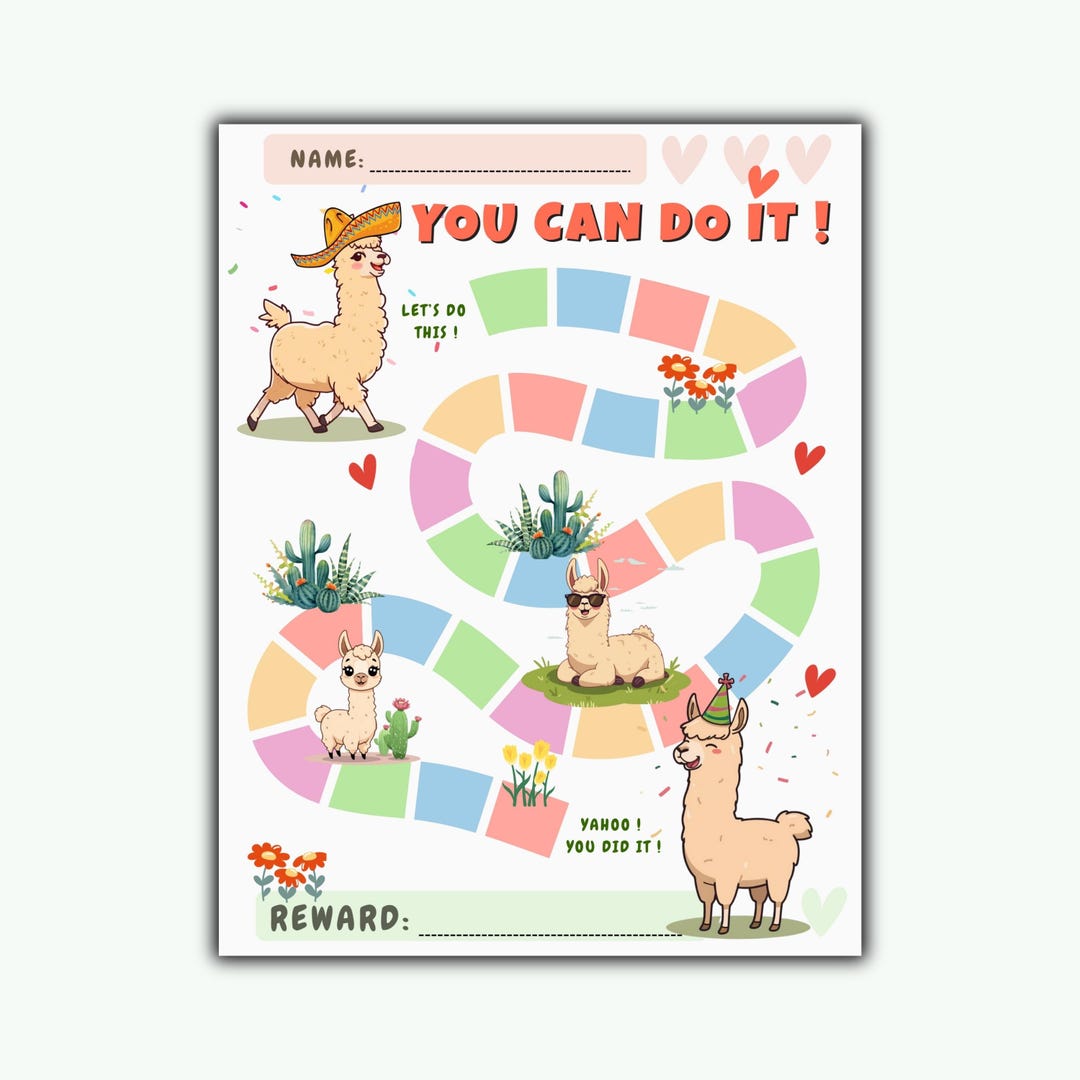 Llama Reward Chart, Potty Training, Preschool Behavior (digital ...