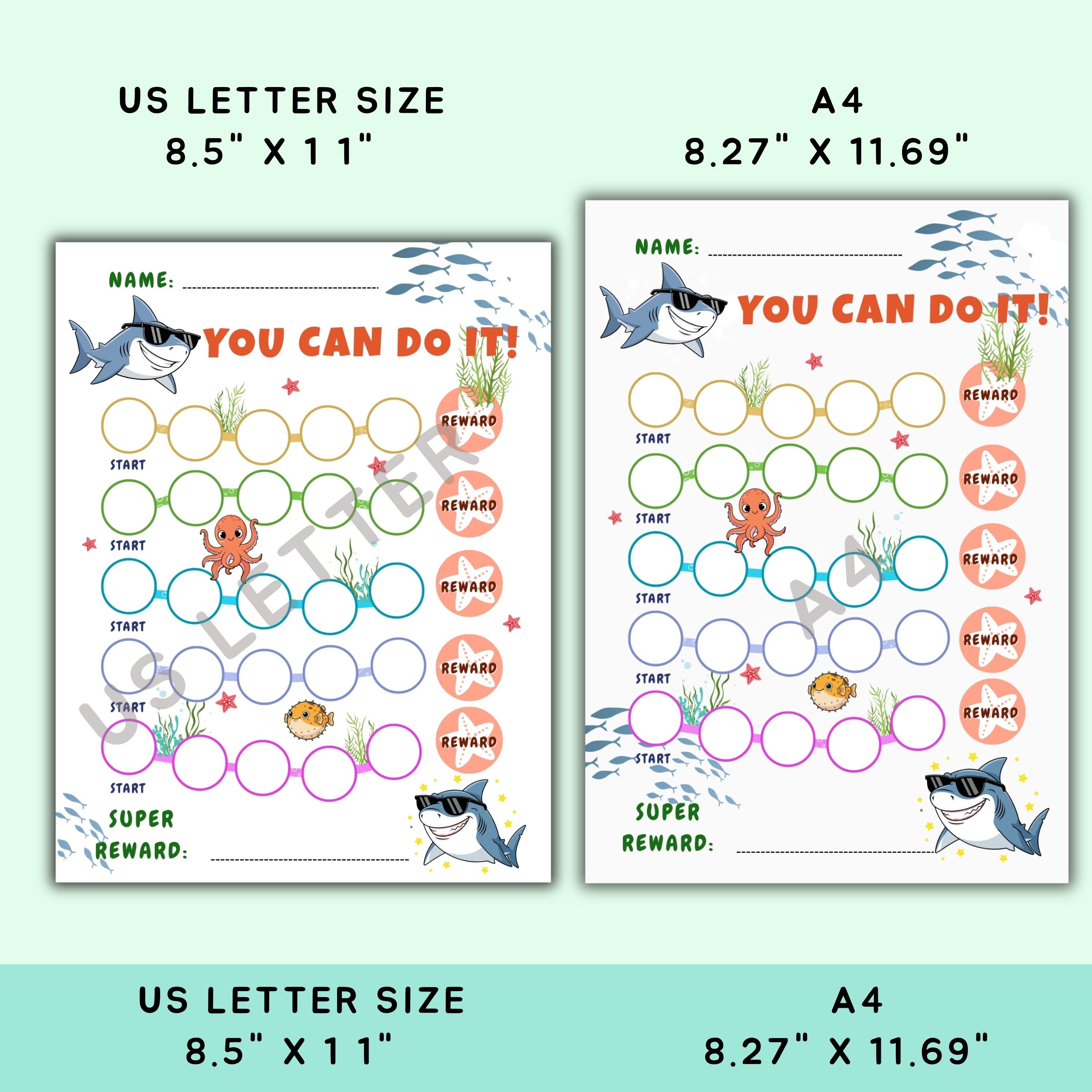 Shark Reward Chart – Kids Potty Training, Ocean Theme, Marine Creatures ...