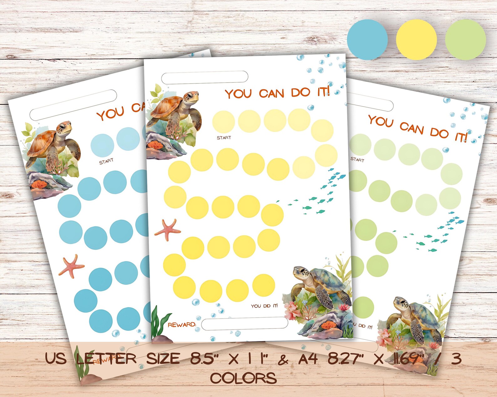 Turtle Reward Chart, Printable Behavior Chart, Daily Chore Chart, Kids ...