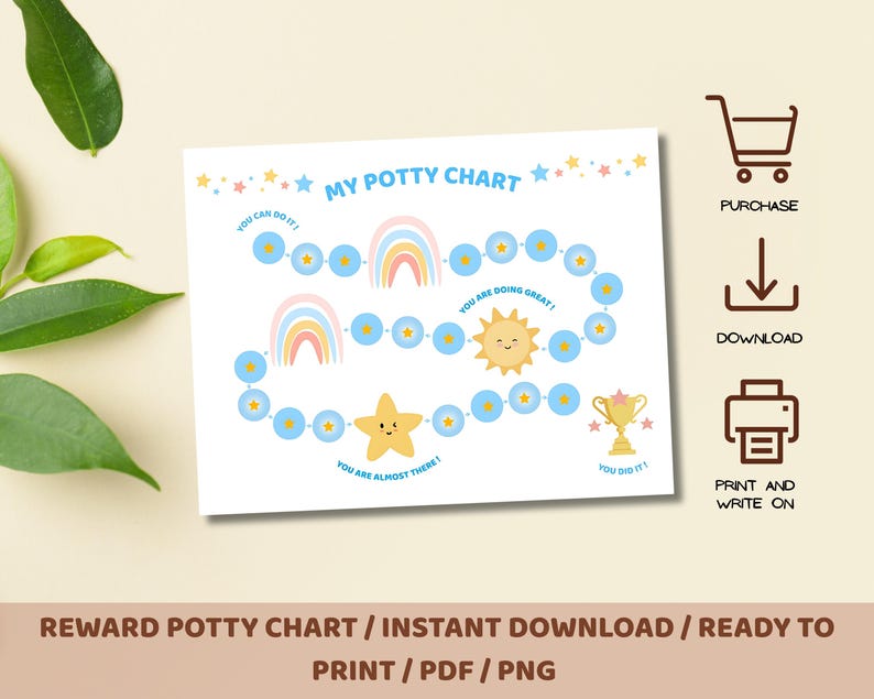 Printable Potty Chart for Toddlers - Kids Reward Incentive Chart for ...