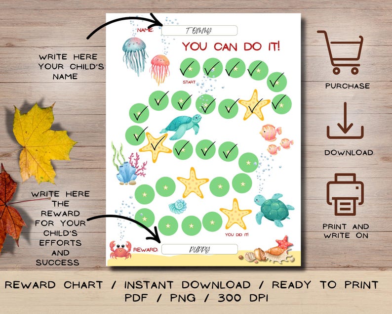 Ocean Adventure Reward Chart for Kids – Printable Kids Chore Tracker ...