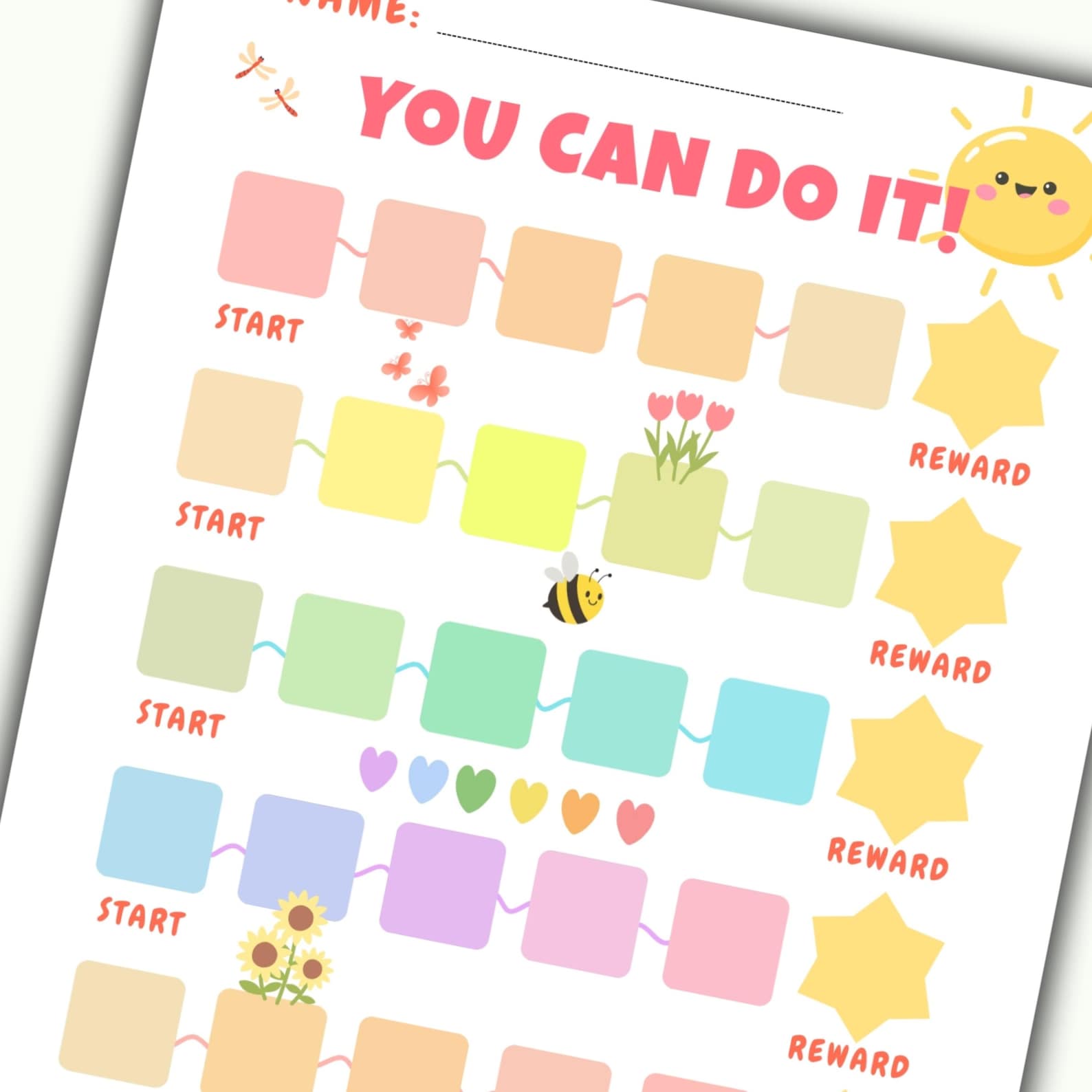 Potty Training Reward Chart: Sun Rainbow, Pastel Colors (digital ...