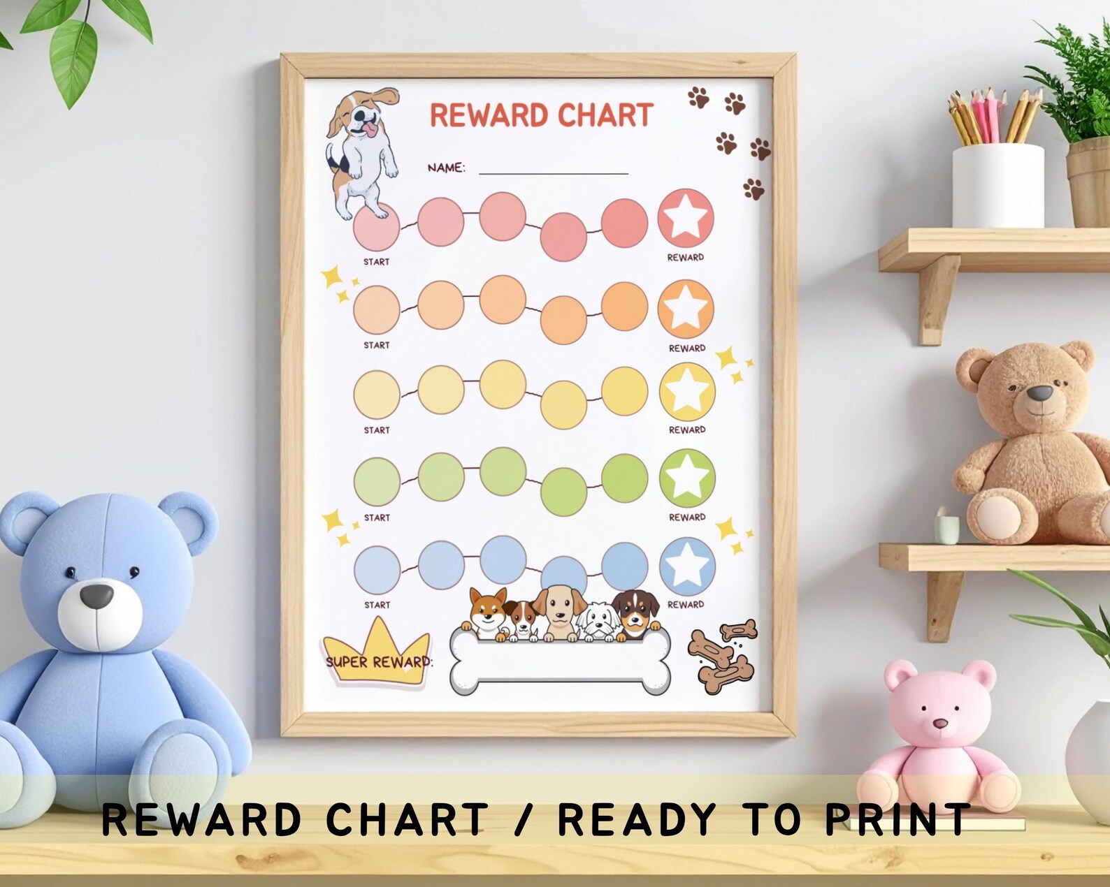 Printable Puppy Reward Chart for Kids, Behavior Chart, Toddler Routine ...