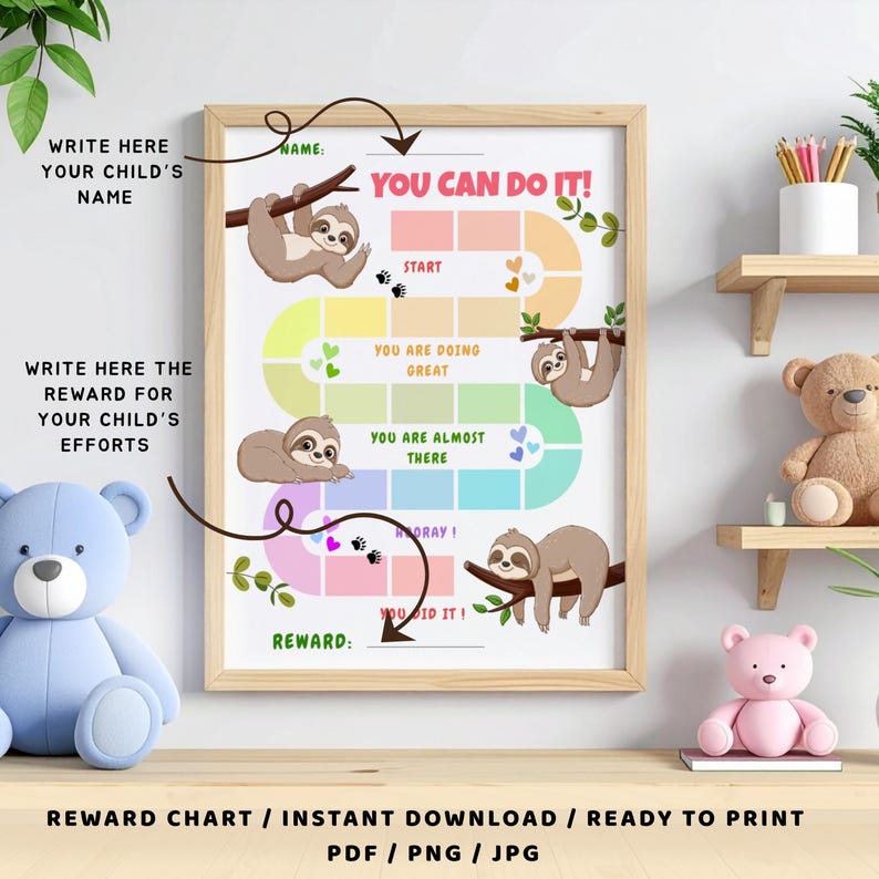 Sloth Reward Chart for Kids | Printable Chore Chart, Toddler Behavior ...