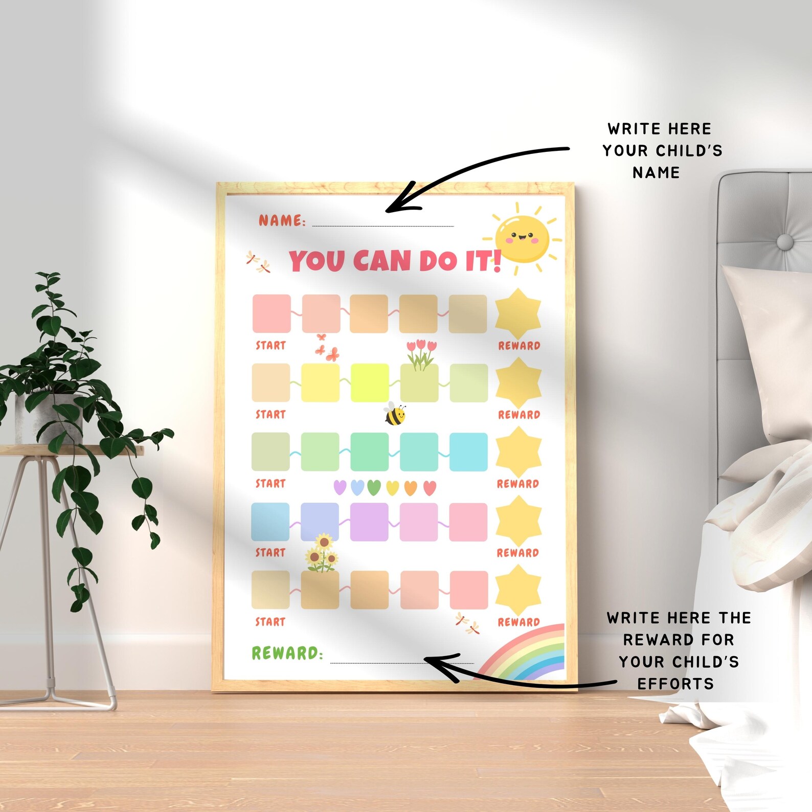 Potty Training Reward Chart: Sun Rainbow, Pastel Colors (digital ...