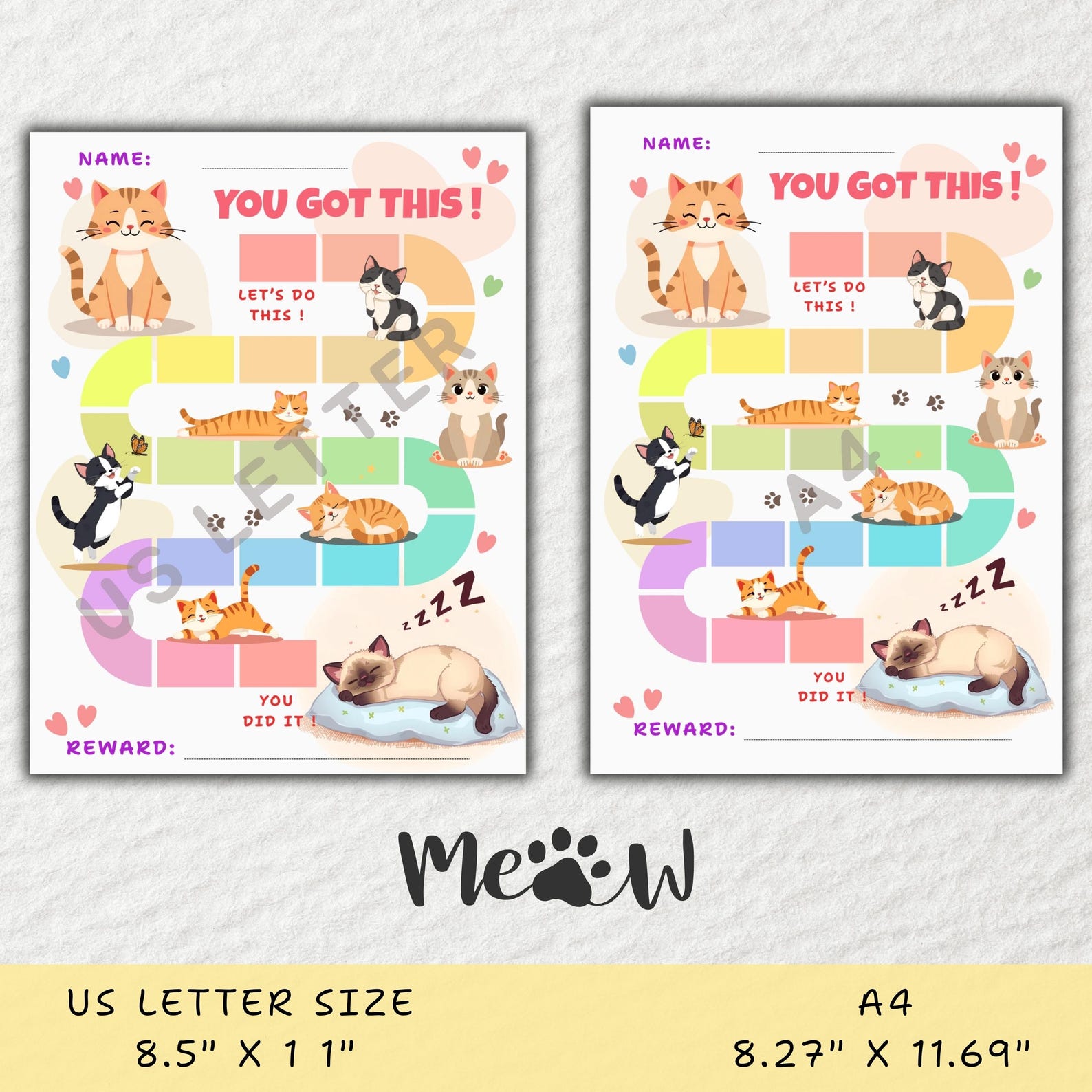 Cute Playful Printable Rainbow Kitty Cat Reward Chart for Toddlers and ...