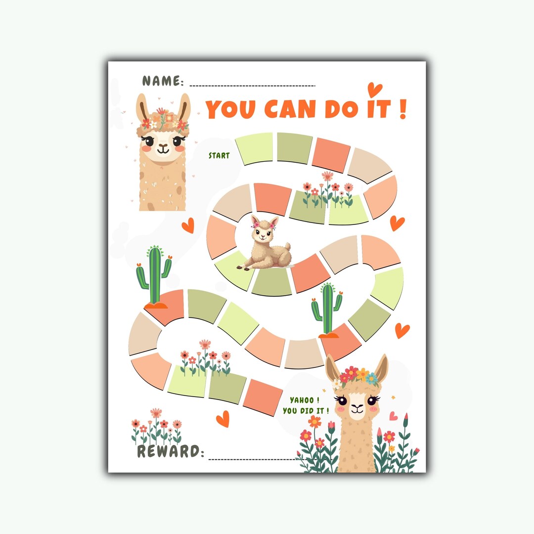 Printable Cute Llama Alpaca Reward Chart for a Girl, Potty Training ...