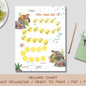 Turtle Reward Chart, Printable Behavior Chart, Daily Chore Chart, Kids ...