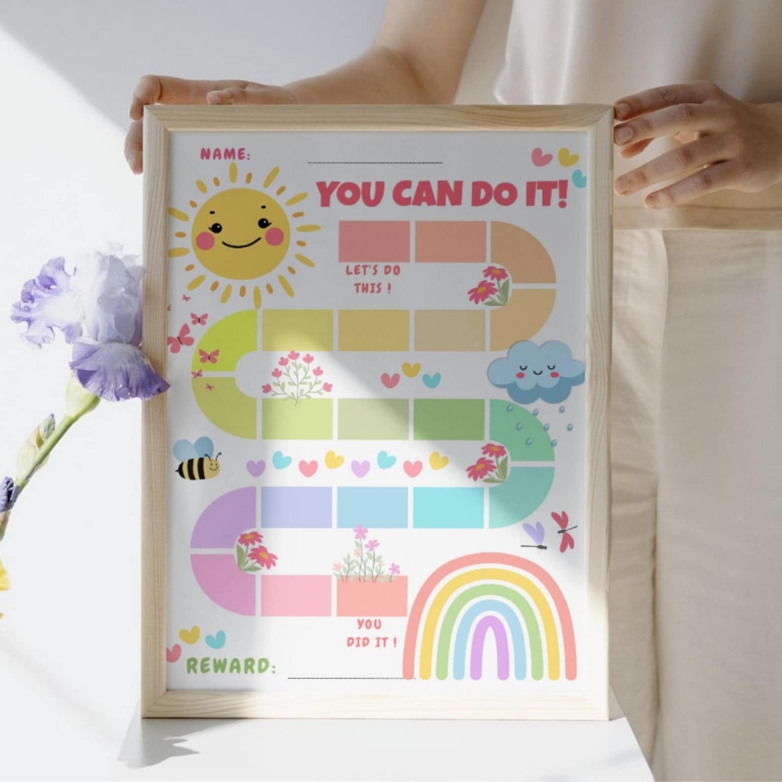 Printable Playful Sun Rainbow Goal Tracker for Girls: Soft Pastel ...