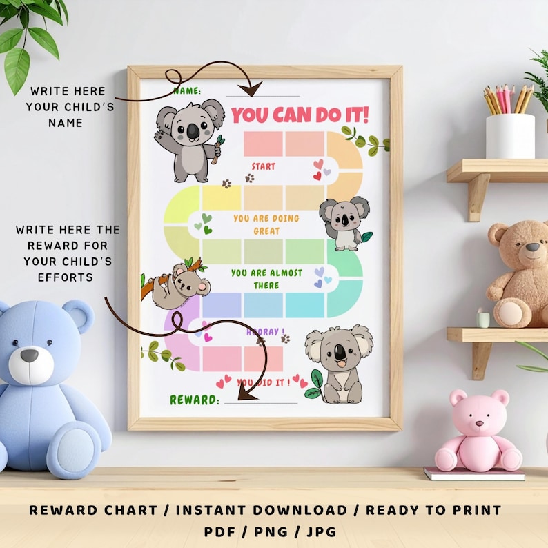 Boho Koala Reward Chart for Kids | Printable Chore Chart, Sticker ...