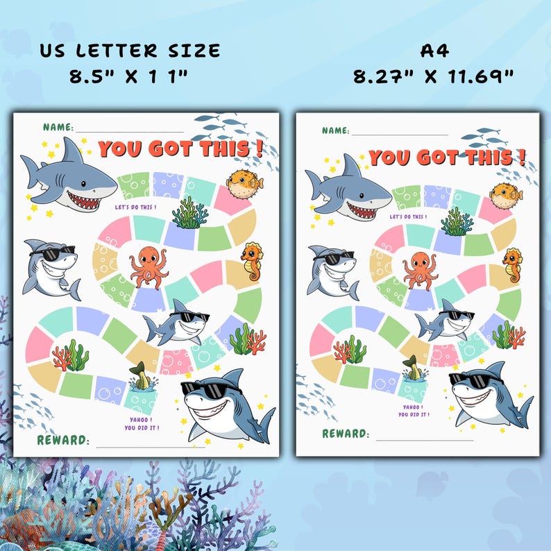 Shark Reward Chart – Playful Kids Potty Training, Reading (digital ...