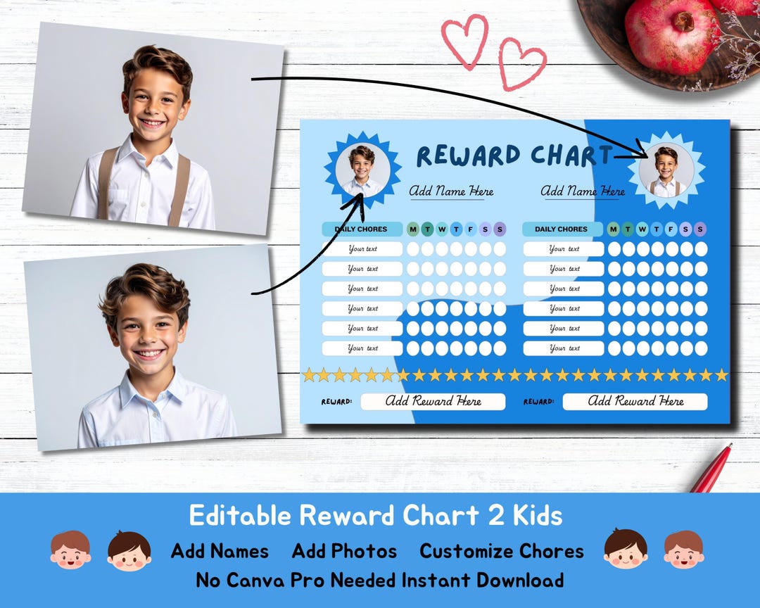 Editable Kids Reward Chart: Personalized Chore Tracker (canva Template ...