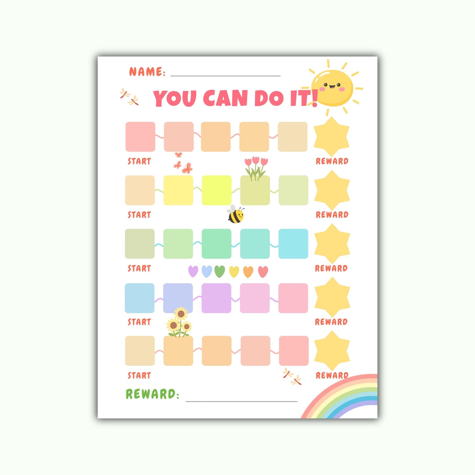 Potty Training Reward Chart: Sun Rainbow, Pastel Colors (digital ...