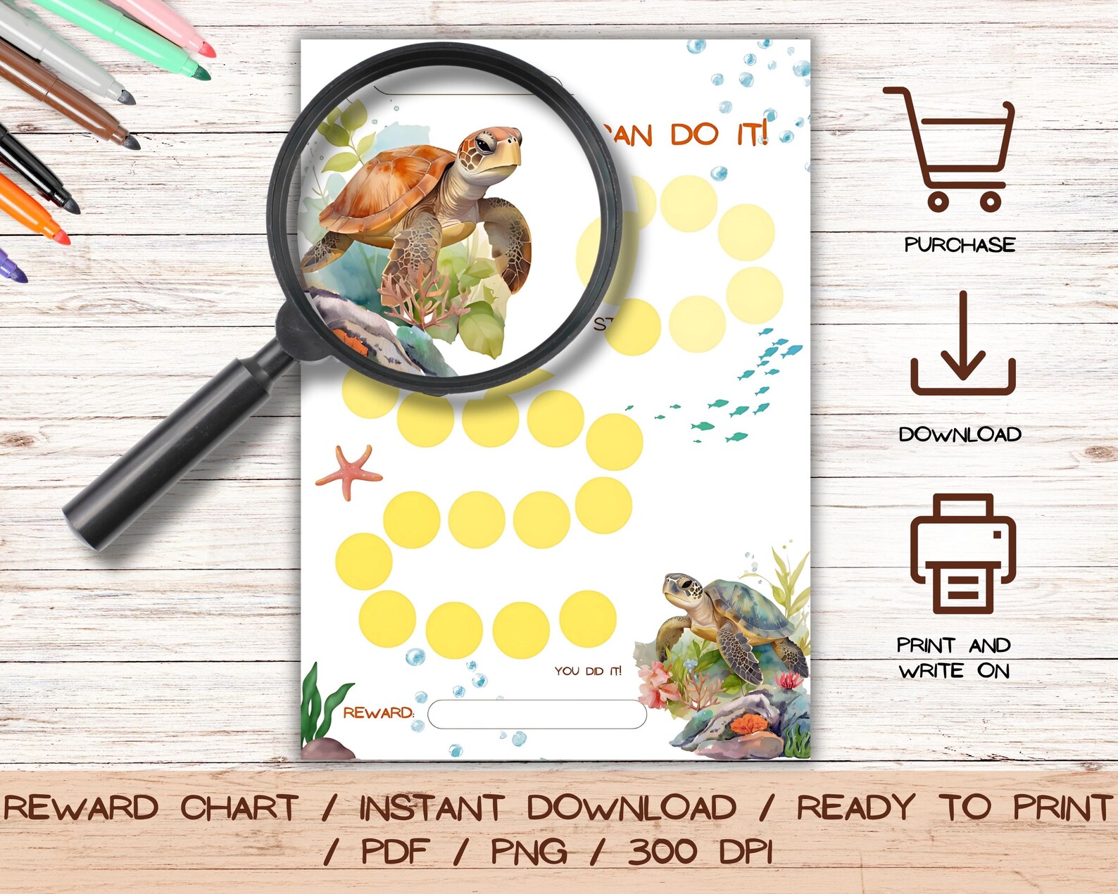 Turtle Reward Chart, Printable Behavior Chart, Daily Chore Chart, Kids ...