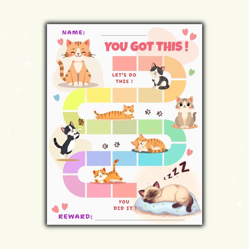 Cute Playful Printable Rainbow Kitty Cat Reward Chart for Toddlers and ...