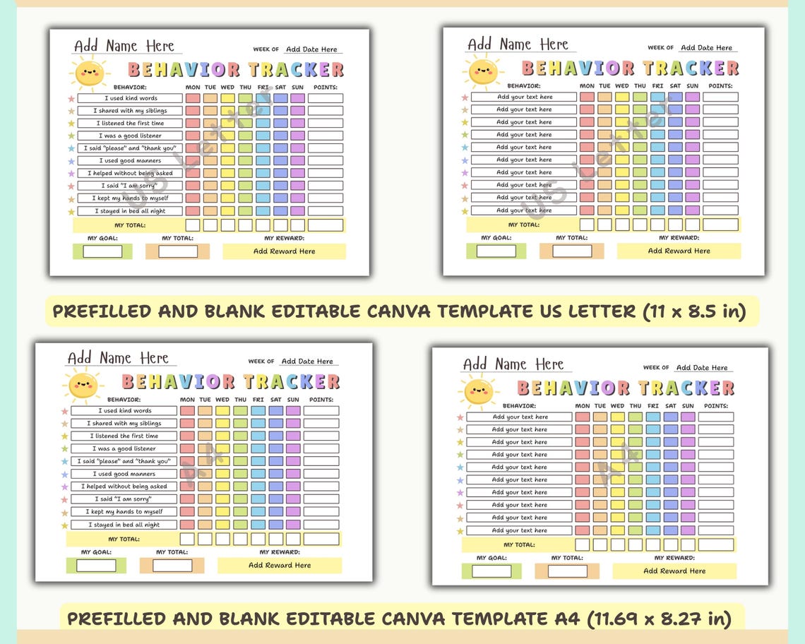 Printable Playful Behavior Tracker 8 Colors Set for Kids, Positive ...