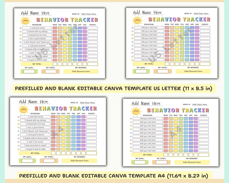 Printable Playful Behavior Tracker 8 Colors Set for Kids, Positive ...