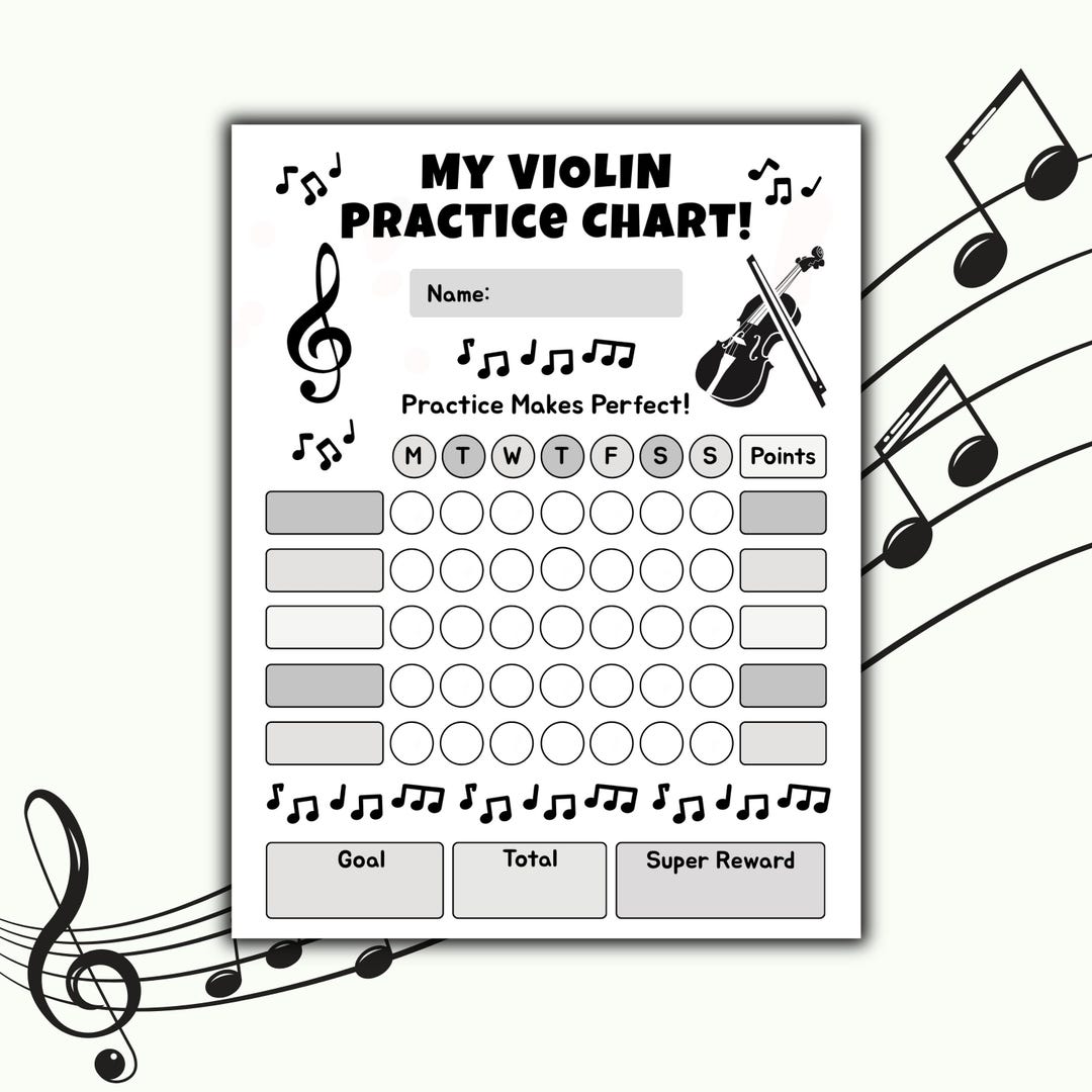 Violin Practice Simple Printable Reward Chart, Music Student Tracker ...