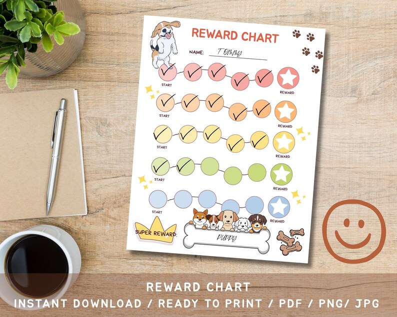 Printable Puppy Reward Chart for Kids, Behavior Chart, Toddler Routine ...