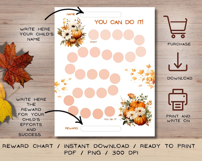 Simple Autumn Printable Reward Chart for Toddlers,preschool,1st-3rd ...