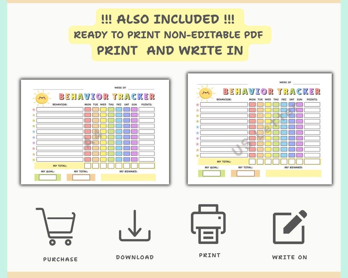 Printable Playful Behavior Tracker 8 Colors Set for Kids, Positive ...
