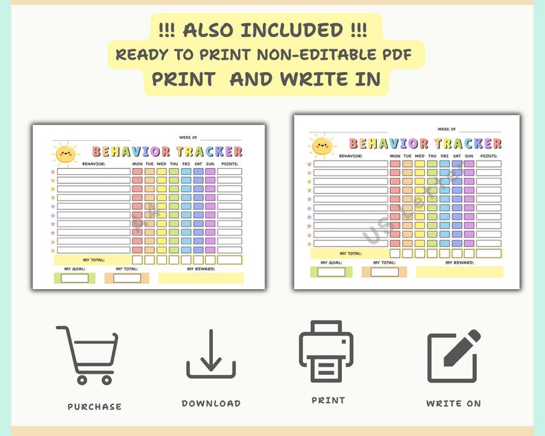 Printable Playful Behavior Tracker 8 Colors Set for Kids, Positive ...