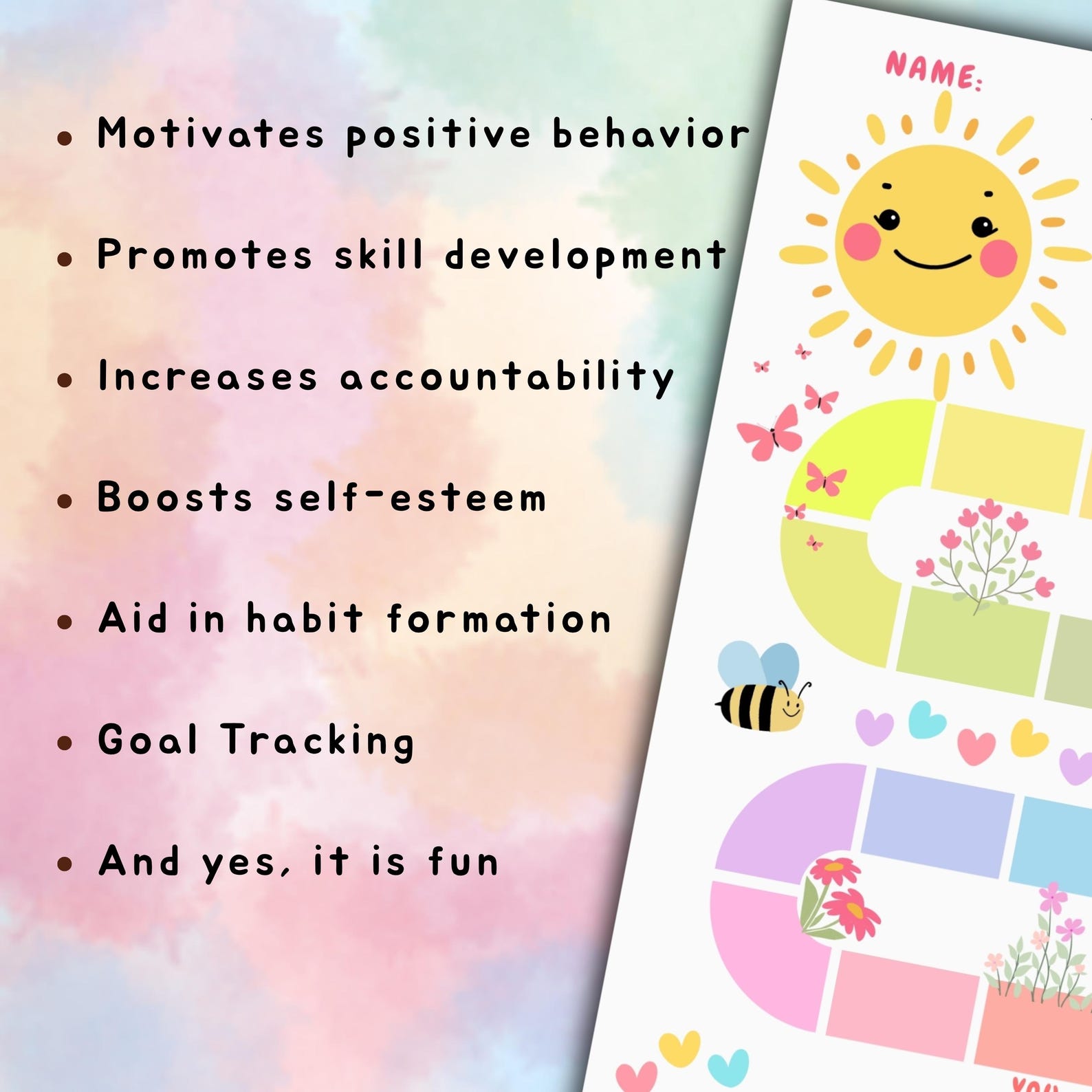 Printable Playful Sun Rainbow Goal Tracker for Girls: Soft Pastel ...