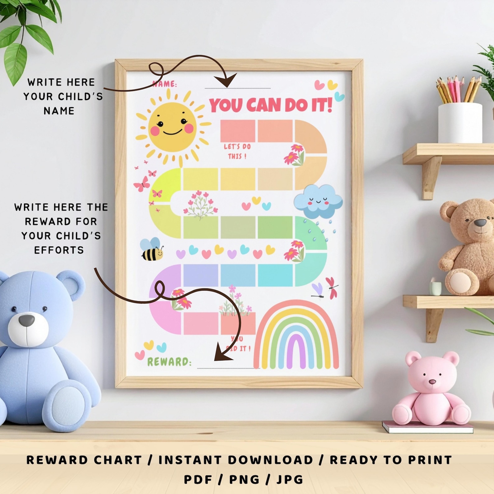 Printable Playful Sun Rainbow Goal Tracker for Girls: Soft Pastel ...