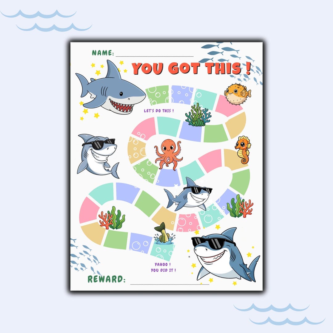 Printable Playful Shark Reward Chart for Kids - Reusable Behavior Chart ...