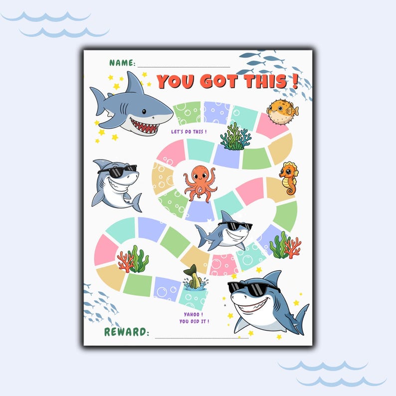 Printable Playful Shark Reward Chart for Kids - Reusable Speach ...