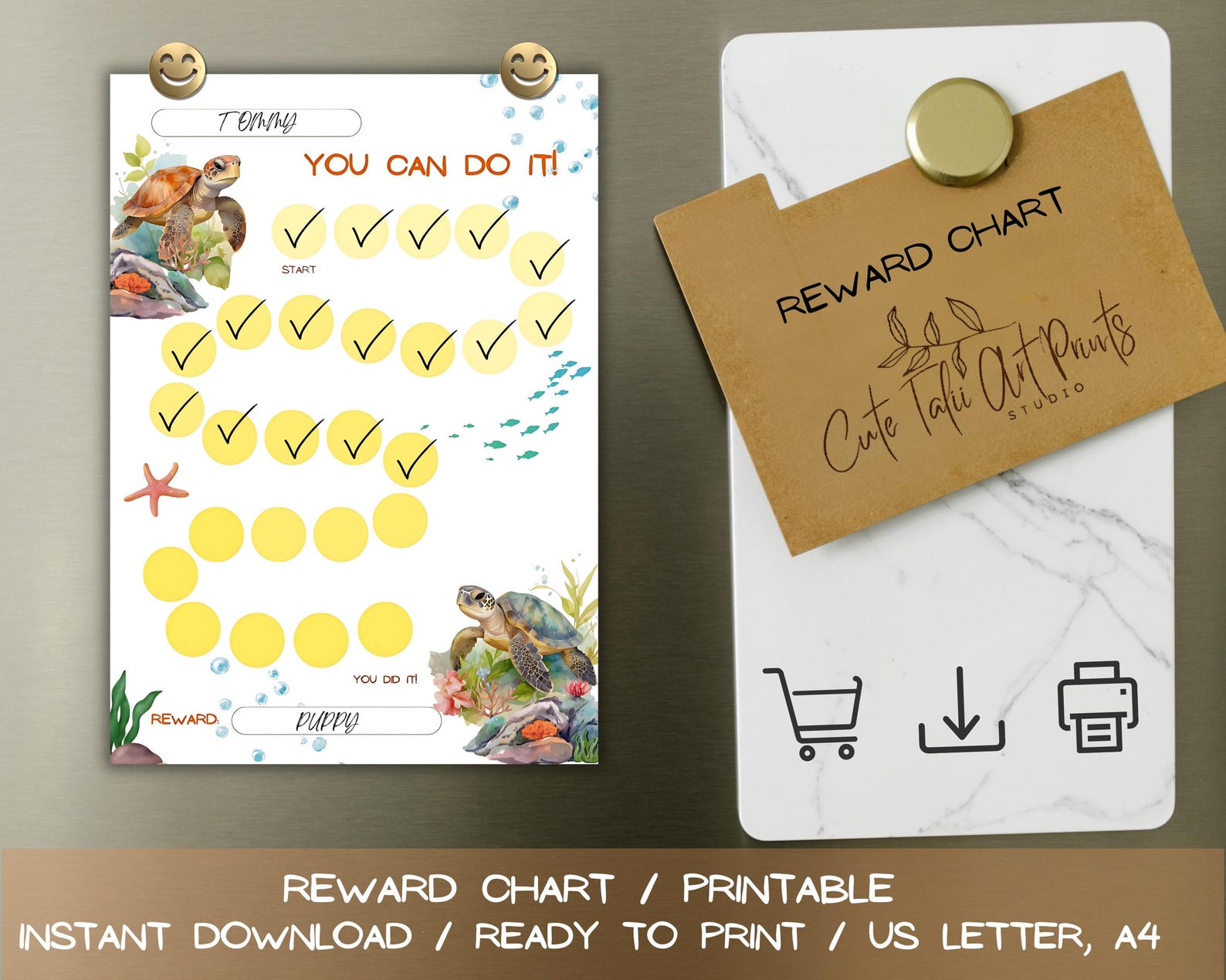 Turtle Reward Chart, Printable Behavior Chart, Daily Chore Chart, Kids ...