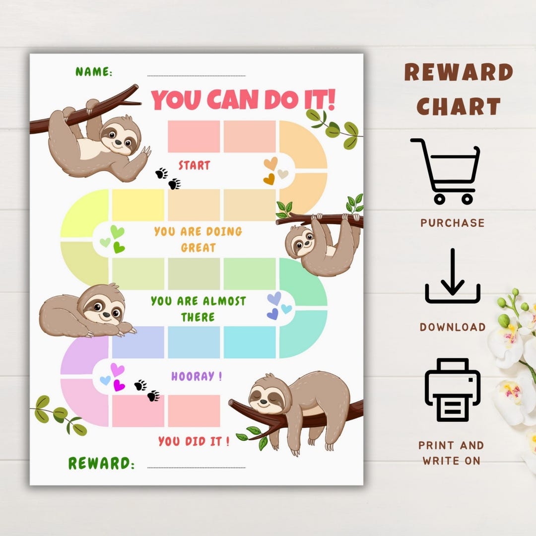 Sloth Reward Chart for Kids | Printable Chore Chart, Toddler Behavior ...