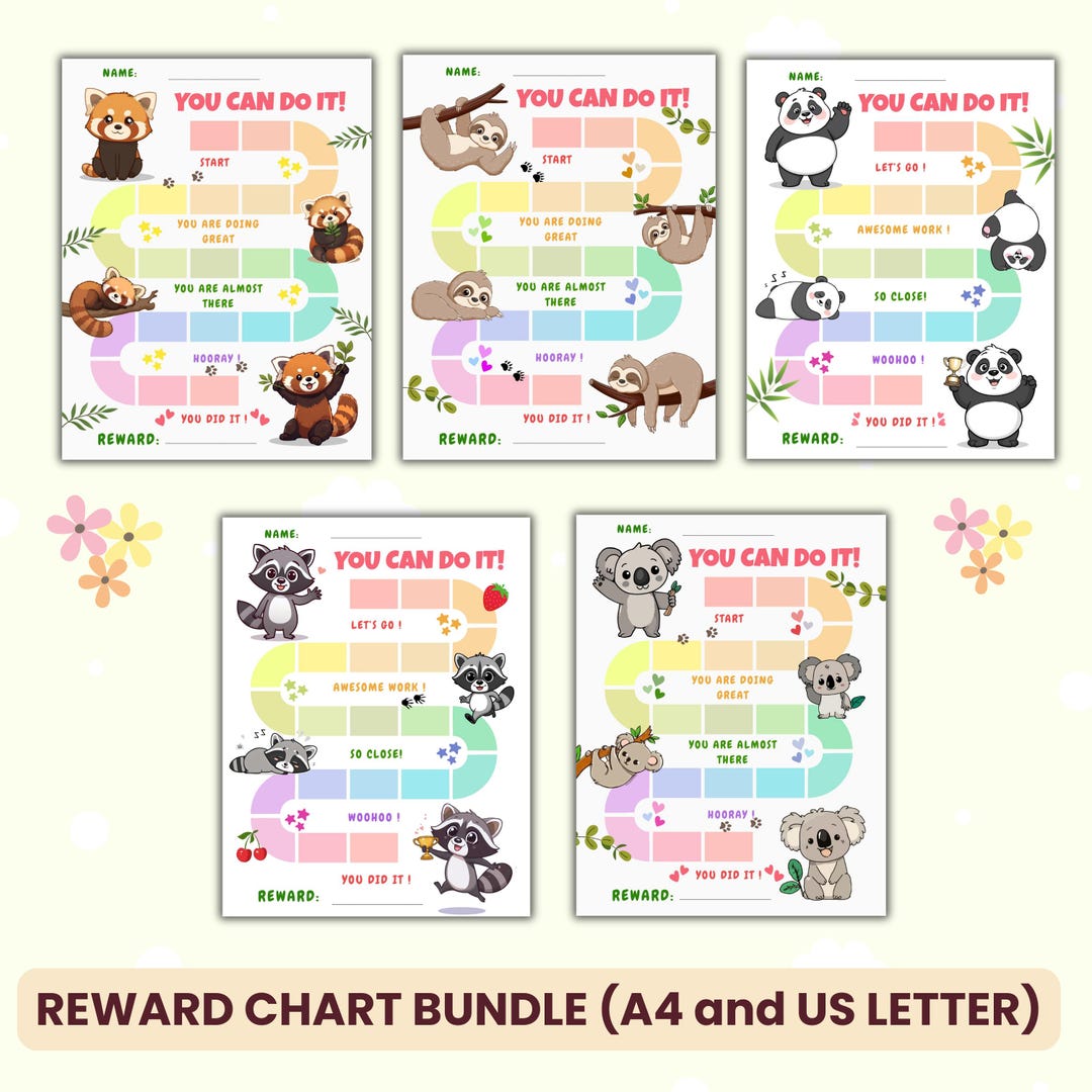Printable Rainbow Path Reward Chart Bundle for Toddlers With Cute ...