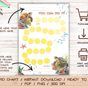 Turtle Reward Chart, Printable Behavior Chart, Daily Chore Chart, Kids ...