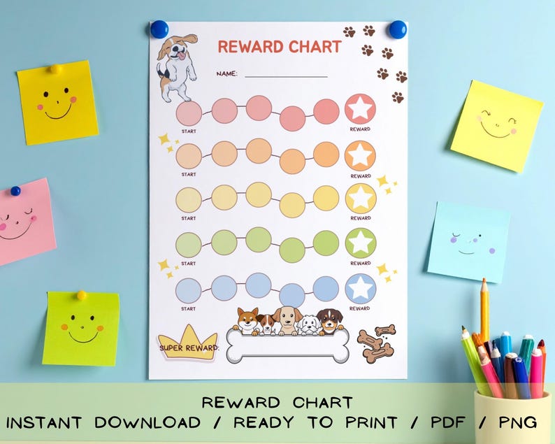 Printable Puppy Reward Chart for Kids, Behavior Chart, Toddler Routine ...