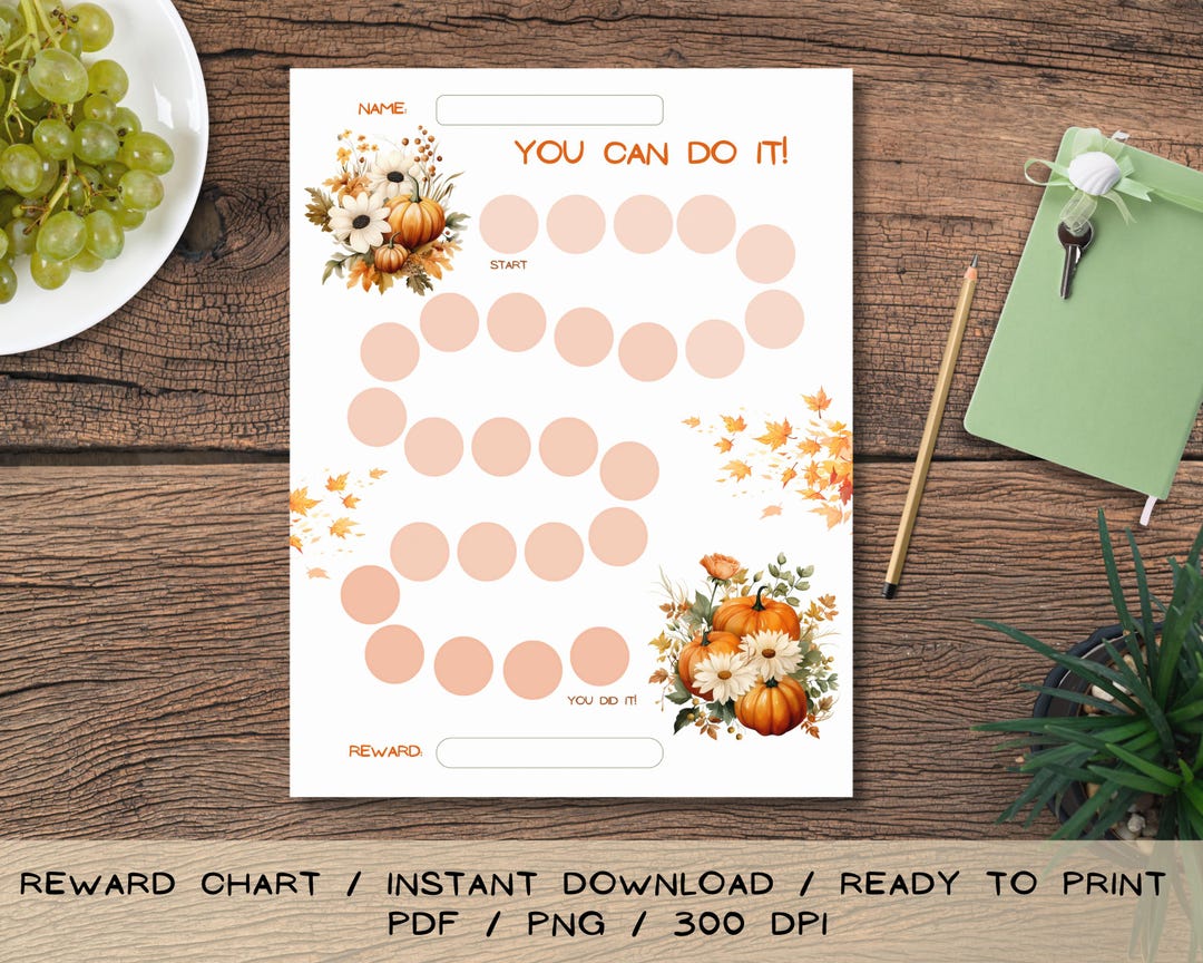 Autumn Reward Chart, Printable Kids Chore Tracker With Cozy Fall Theme ...