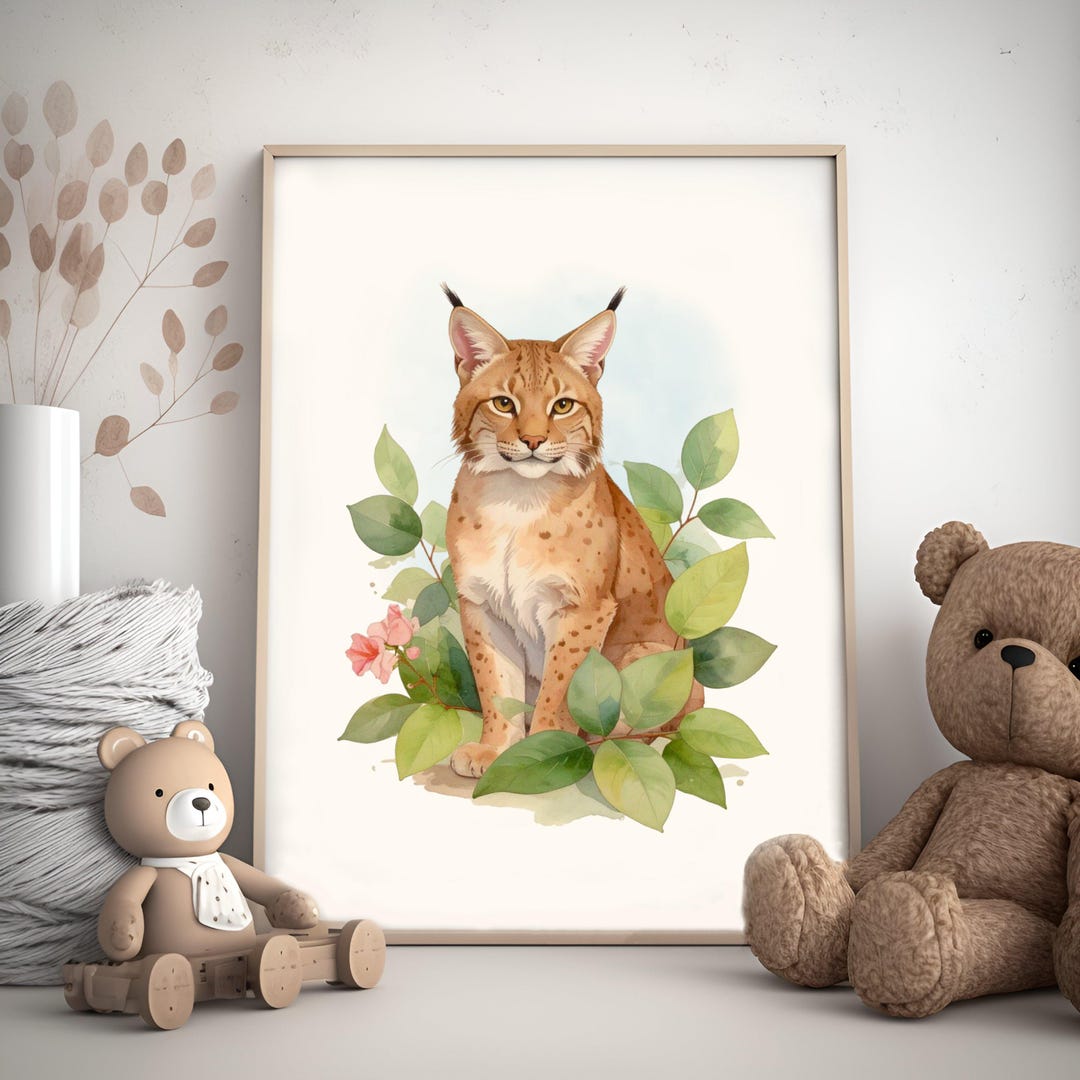 Watercolor Style Gorgeous Lynx Art Print, Forest Cat Poster With ...