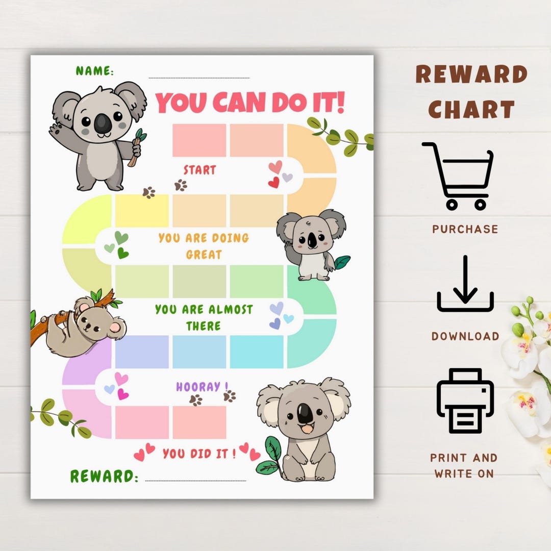 Boho Koala Reward Chart for Kids | Printable Chore Chart, Sticker ...
