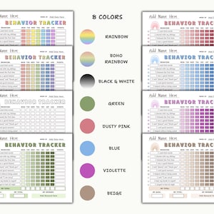 Printable Playful Behavior Tracker 8 Colors Set for Kids, Positive ...