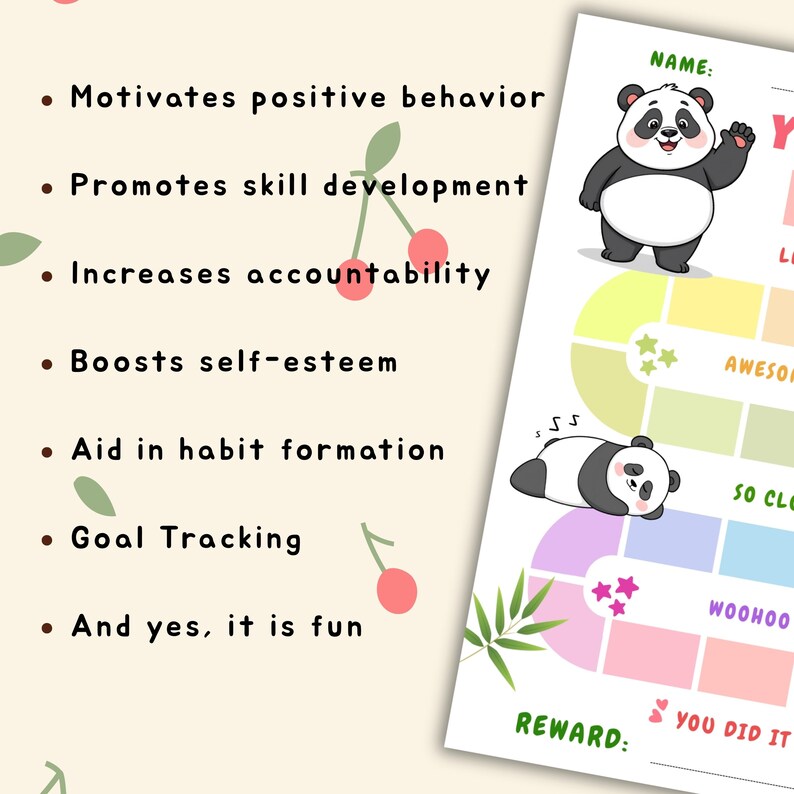 Reusable Printable Panda Reward Chart for Kids With Rainbow Game Path ...