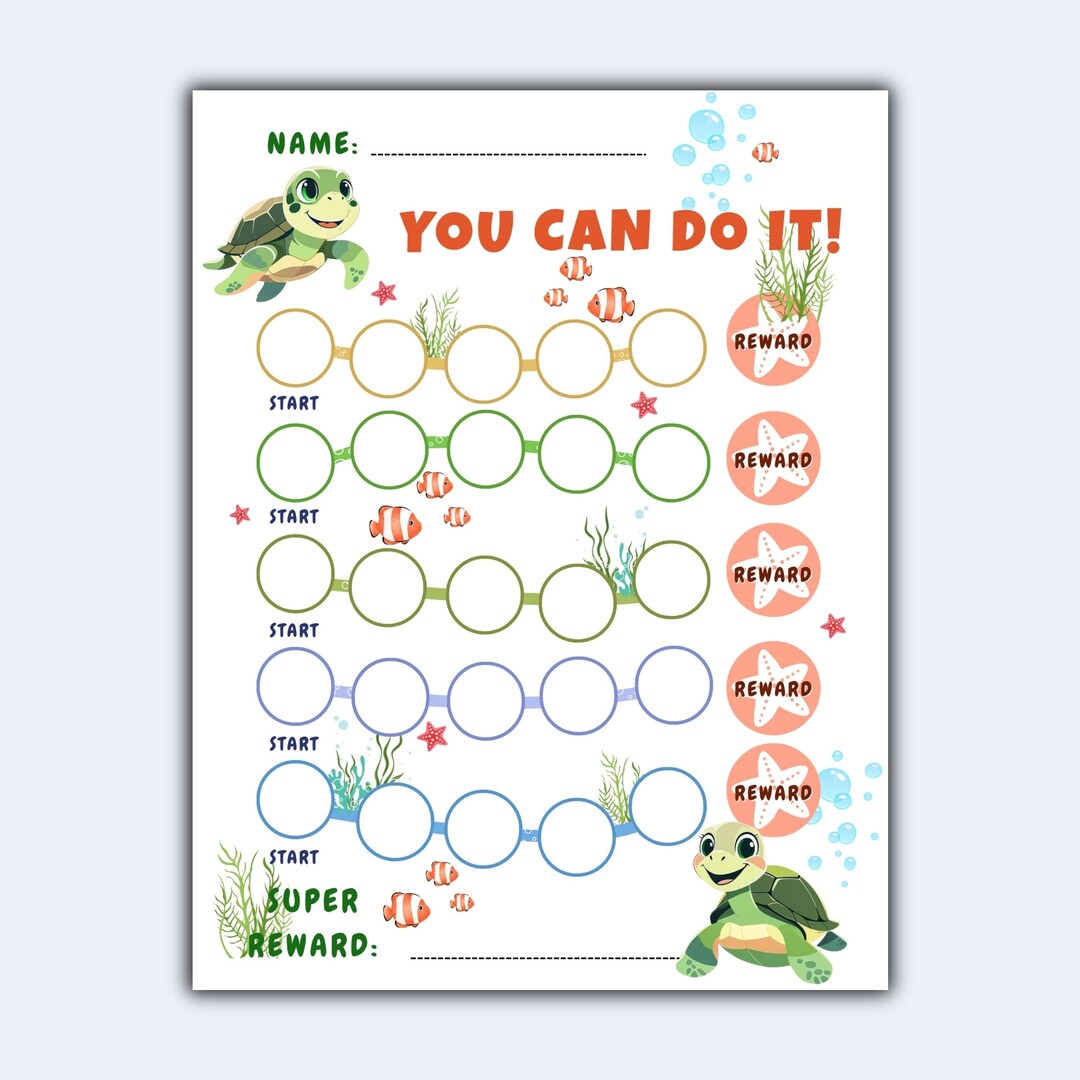 Adorable Turtle Reward Chart, Potty Training Tracker, Pastel Colors ...