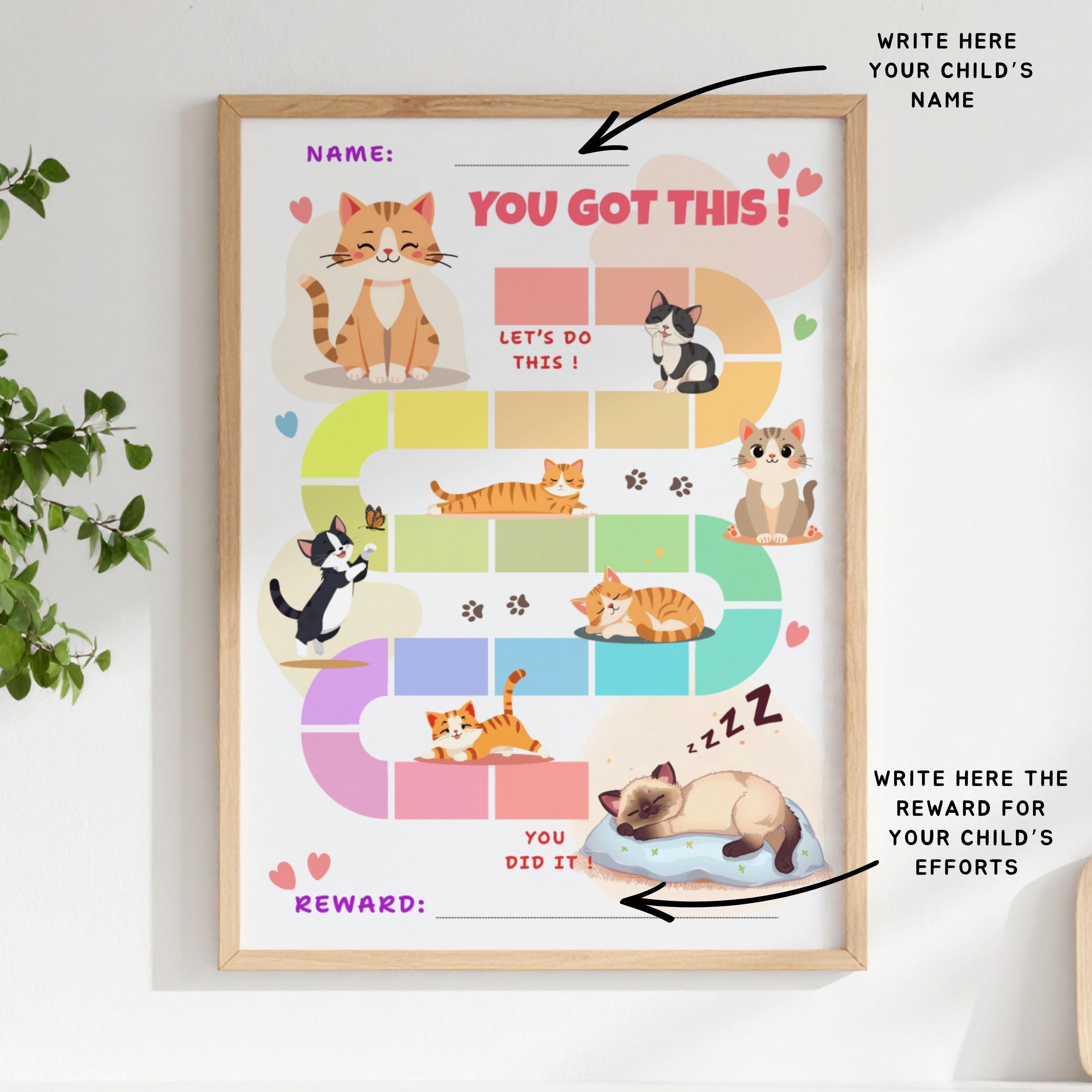 Cute Playful Printable Rainbow Kitty Cat Reward Chart for Toddlers and ...