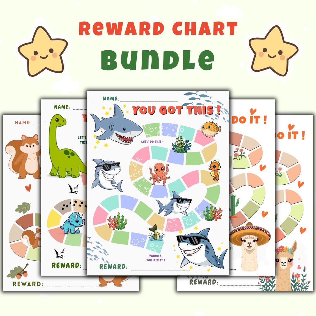 Animal Kids Reward Chart Bundle – Shark, Dinosaur, Llama, Alpaca ...
