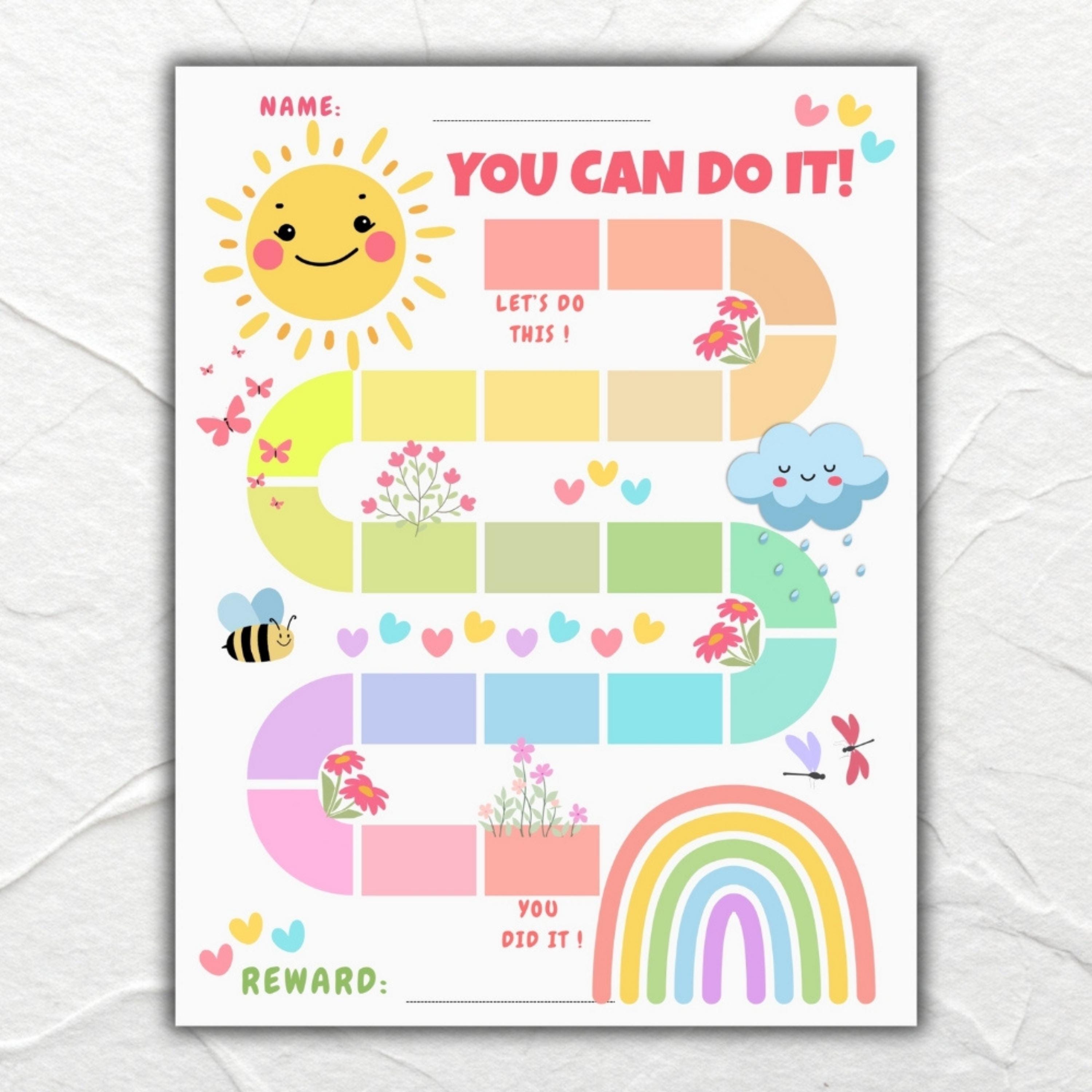 Printable Playful Sun Rainbow Goal Tracker for Girls: Soft Pastel ...