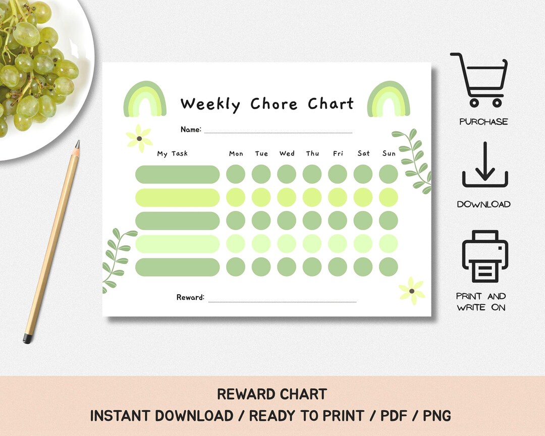 Printable Green Rainbow Reward Chart for Small Kiddos, Neutral Chore ...