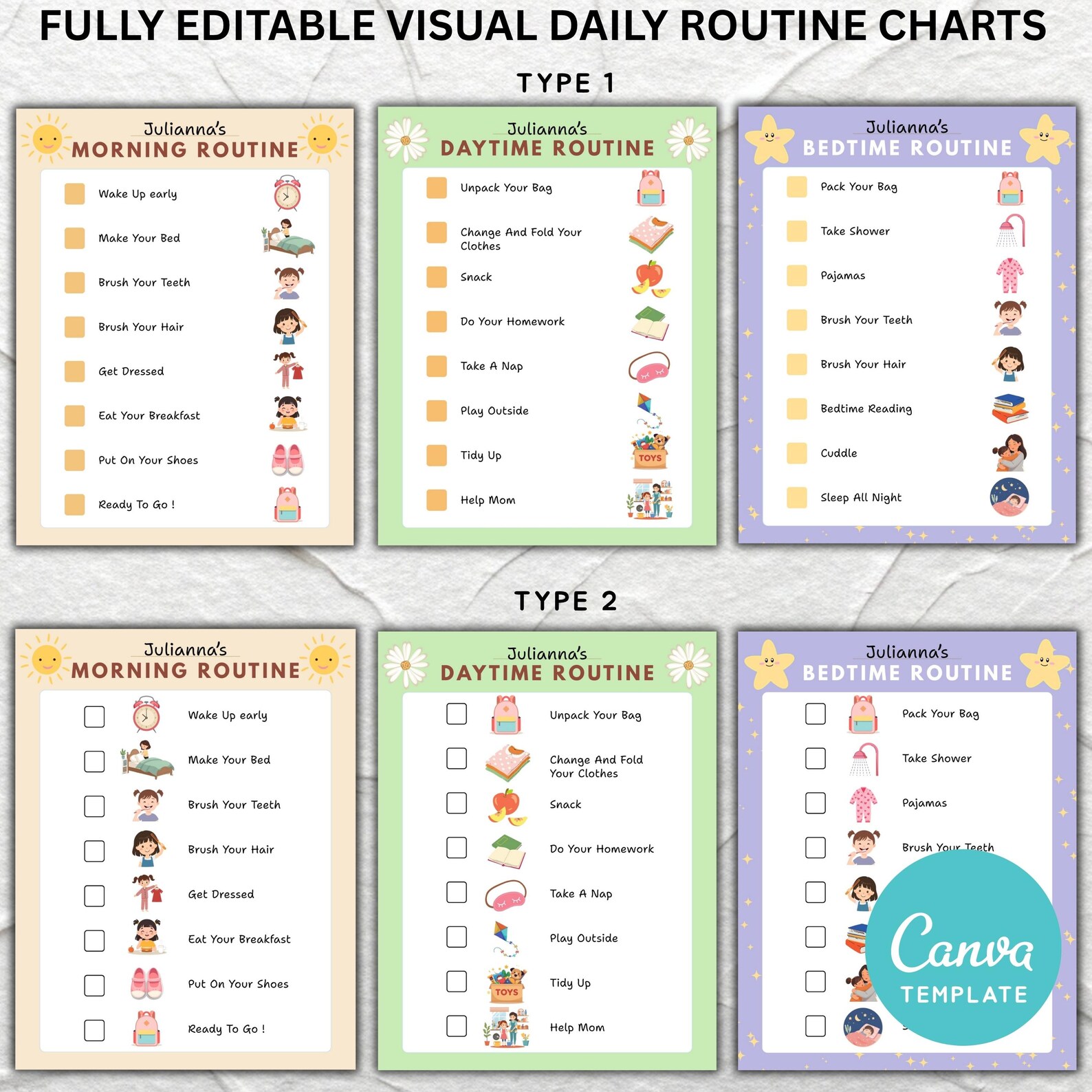 Ready to Print Morning, Evening, Daytime Routine Checklist, Morning ...