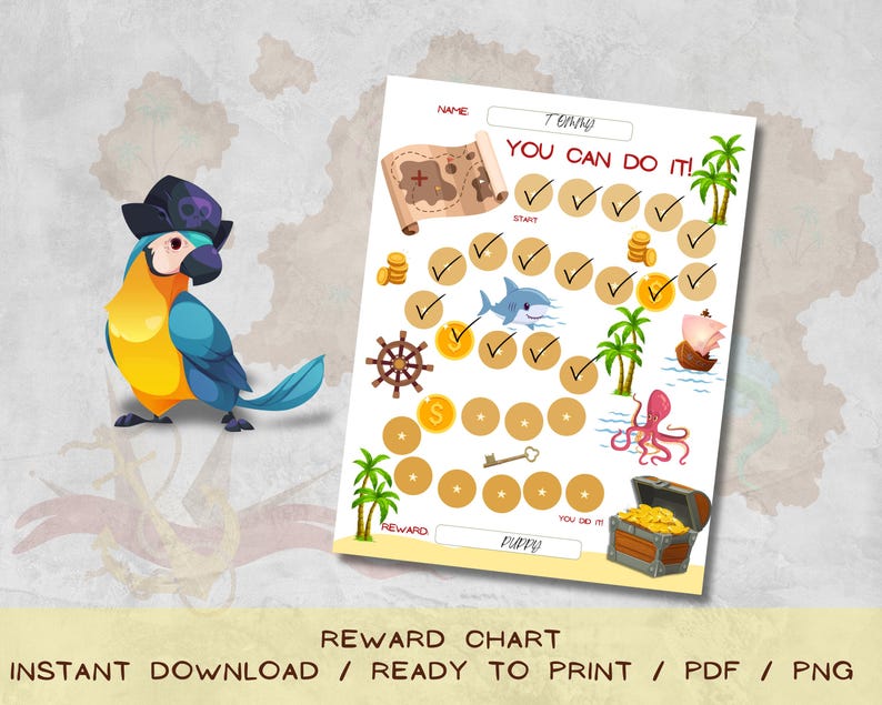 Pirate Treasure Reward Chart – Kids Behavior Tracker (PDF, PNG Files ...